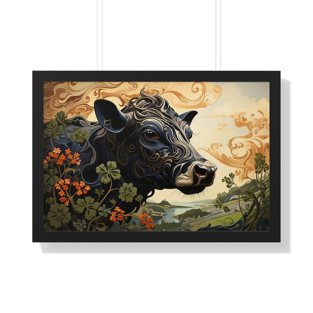 Surreal Jersey Cow Strikes a Pose Framed Horizontal Poster of Surreal ...