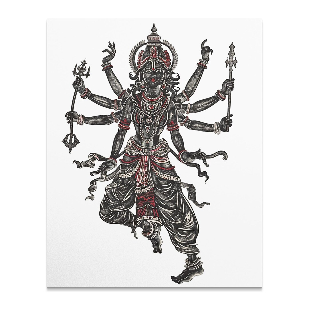 Goddess Kali Digital Art Print, Hindu Goddess Wall Art, Mythological ...