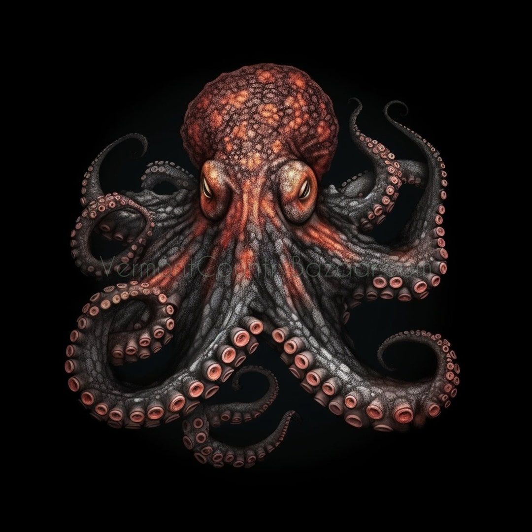 Octopus on Black, AI Digital Image, Art Download, Tshirts, Art Prints ...