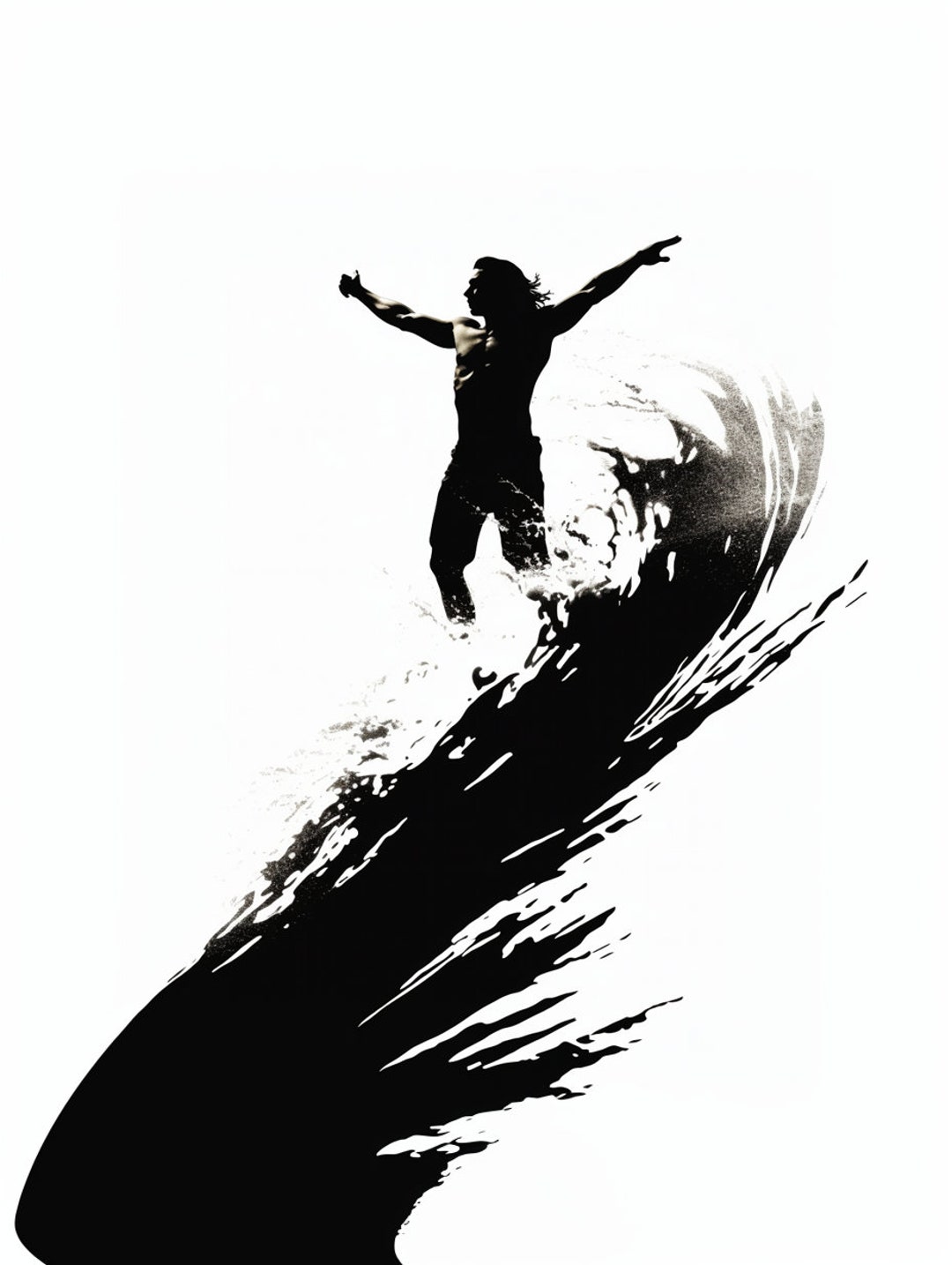 Surfer on Wave. Dark Stencil Print of Man Surfing Wave. Abstract ...