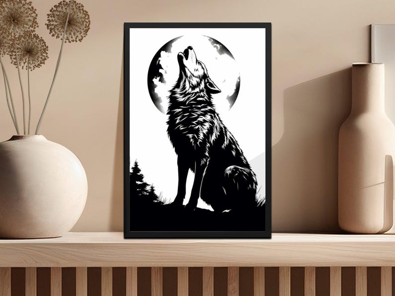 Wolf Howling at Moon Digital Print, Printable Wall Art, Wildlife Art ...