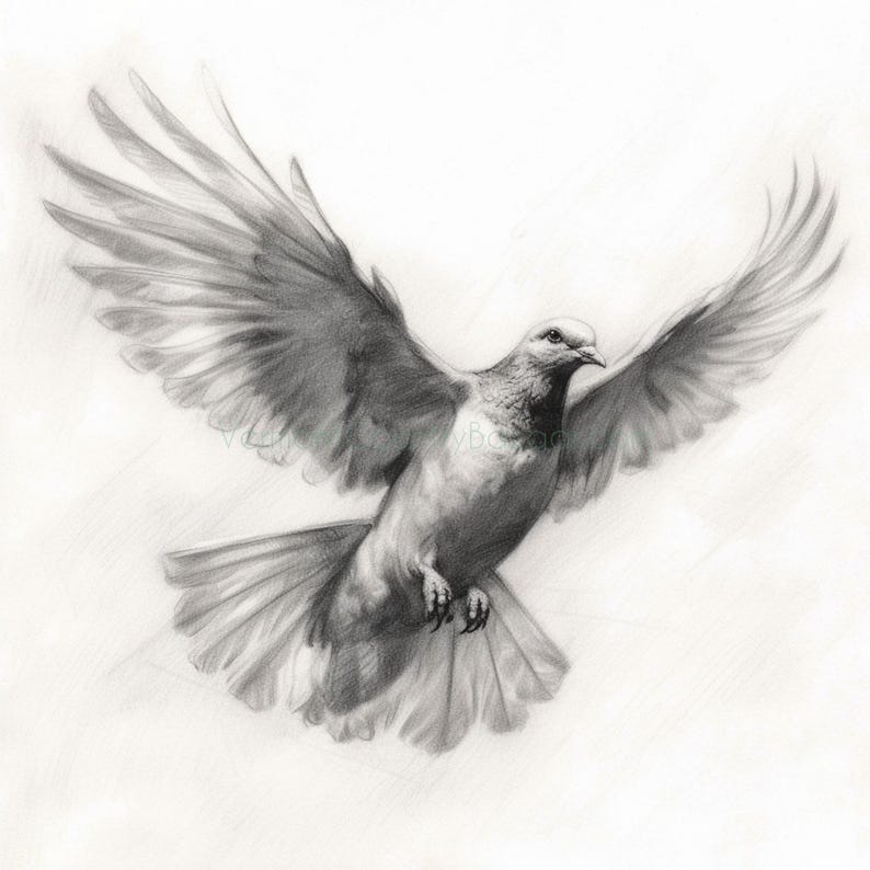 Digital Download Flying Dove Sketch, High Resolution Bird Art Print ...