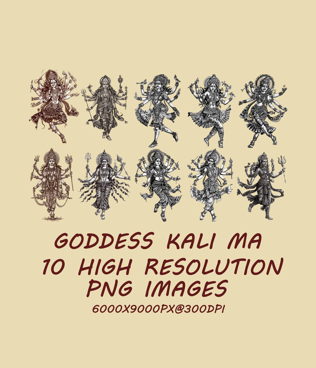 10 Image Kali Ma Digital Art Bundle, Goddess Kali Hindu Art, Hindu ...