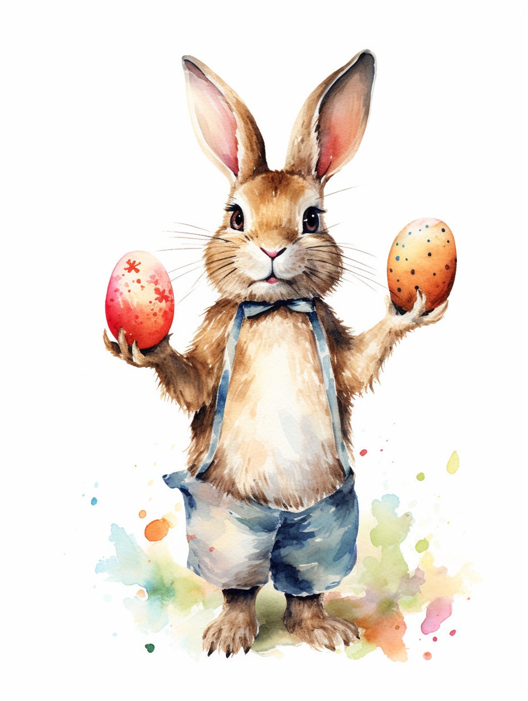 Easter Bunny Watercolor With Eggs - Easter Rabbit Holding Eggs in ...