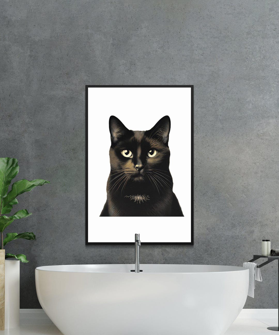 Black Cat Digital Print, Cat Illustration Wall Art, Modern Cat Home ...