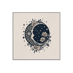 Boho Moon and Stars Floral Design, Celestial Night Wall Art, Moon Phase ...