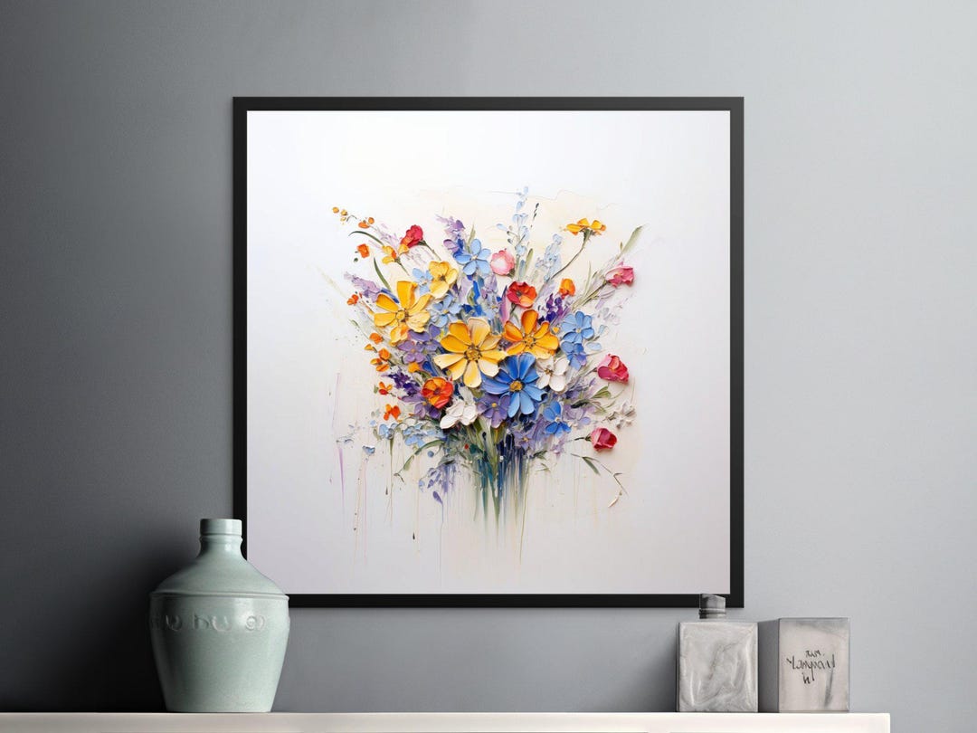 Colorful Flower Bouquet Digital Art, Modern Floral Wall Art Download ...