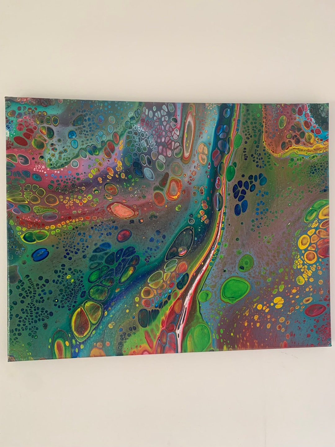 Acrylic Pour Painting Fluid Art Flip Cup Original Wall Hanging Stretched Canvas One of a Kind ...