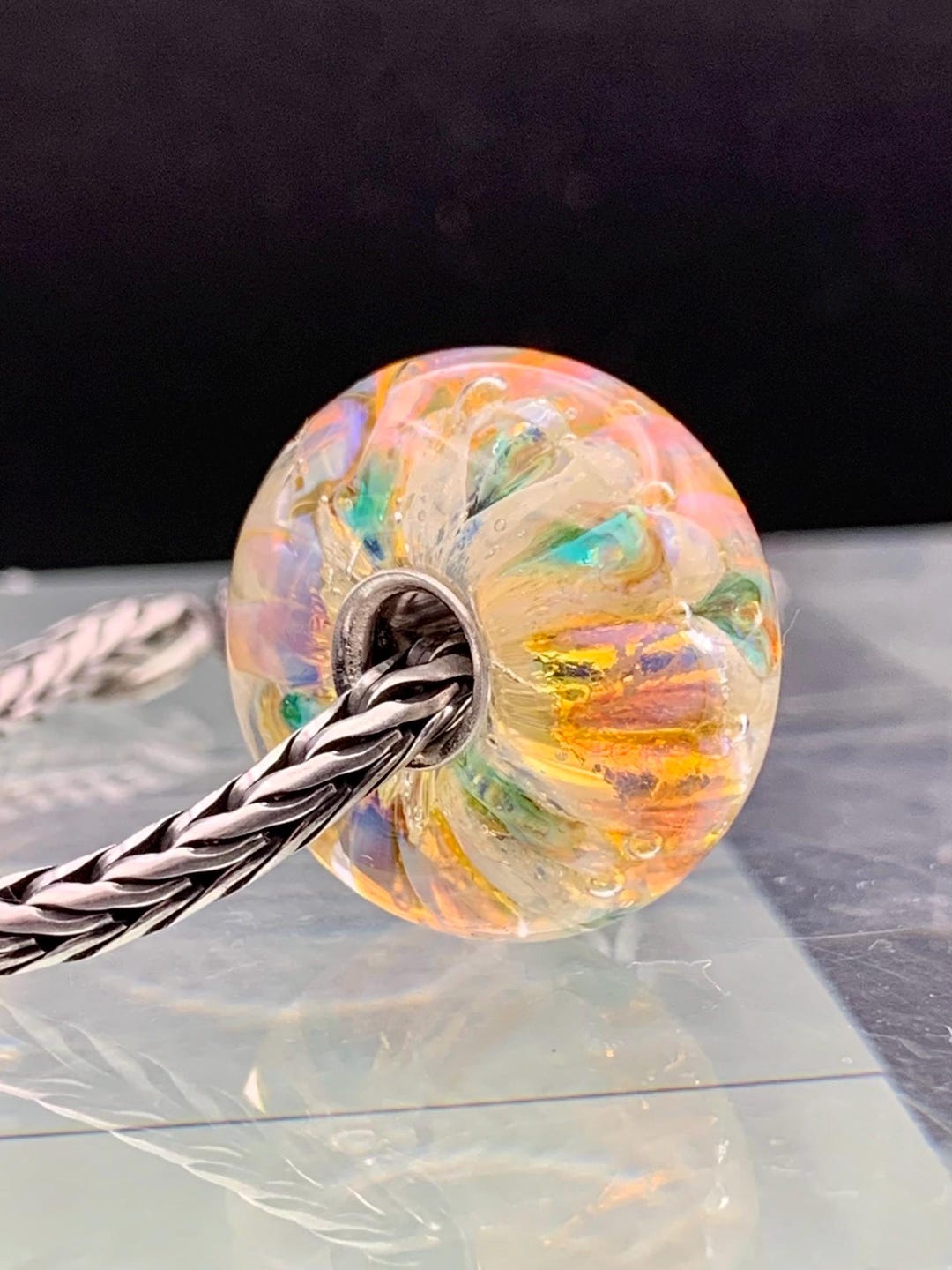 Chunky Lampwork Glass Big Hole European Bracelet Charm Bead Sterling ...