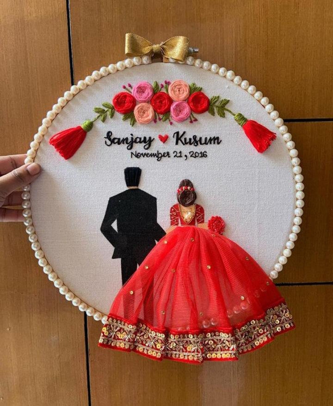 Handmade Customize Couple Embroidery Wedding Hoop for Gift Hanging ...