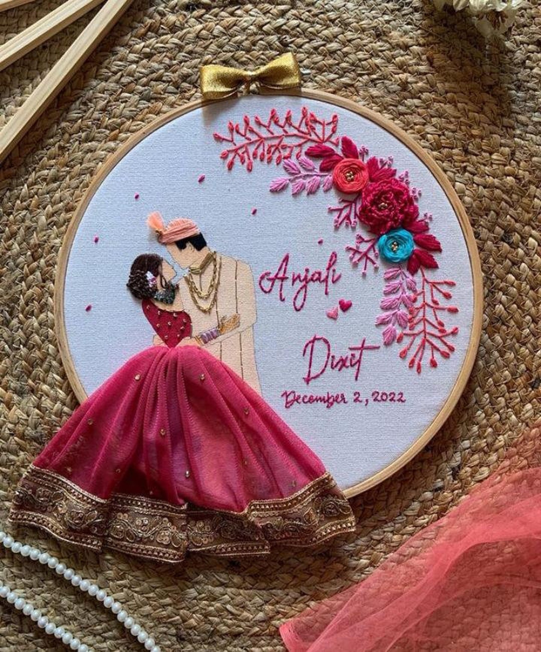 Handmade Customize Couple Embroidery Wedding Hoop for Gift Hanging ...