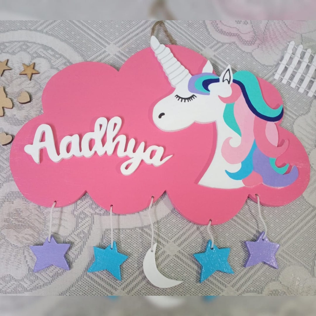 Hand-painted Customise Wooden Unicorn Kid's Room Nameplate - Etsy