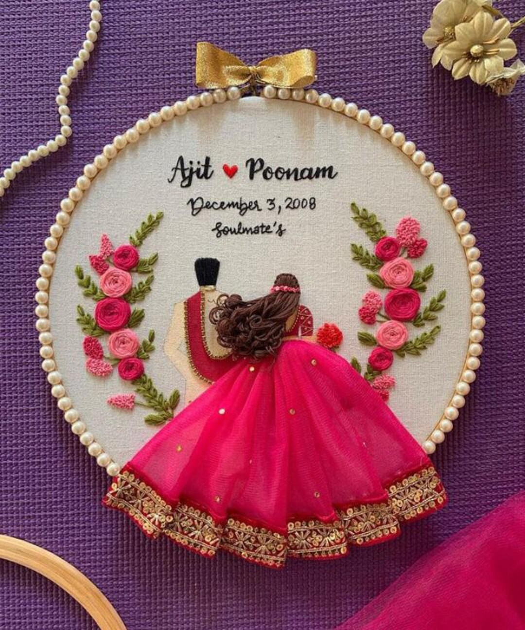 Handmade Customize Couple Embroidery Wedding Hoop for Gift Hanging ...