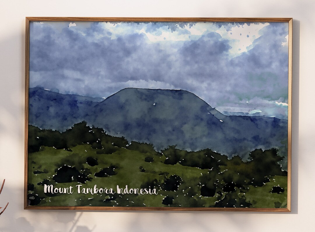Mt Tambora Volcano Indonesia Poster 2 Canvas Watercolor Oil Print Mt ...