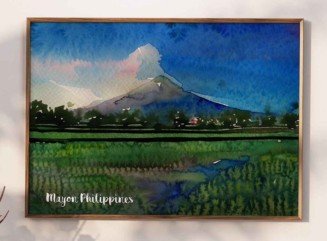 Mayon Volcano Philippines Poster Canvas Watercolor Oil Print Mayon ...