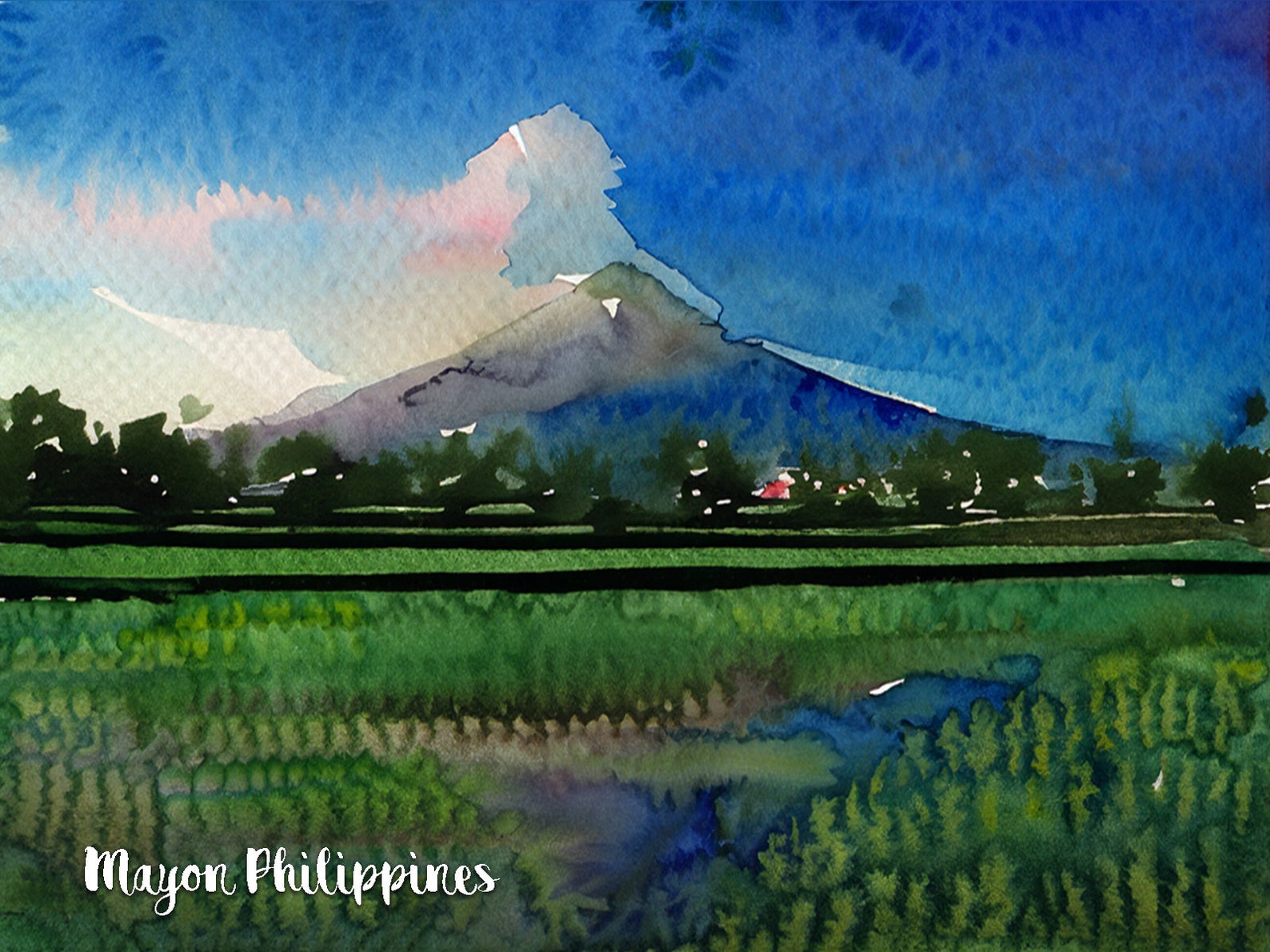 Mayon Volcano Philippines Poster Canvas Watercolor Oil Print Mayon ...