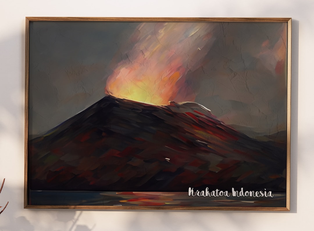 Krakatoa Volcano Indonesia Poster 2 Canvas Watercolor Oil Print ...