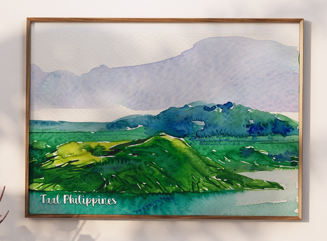 Taal Volcano Philippines Poster Canvas Watercolor Oil Print Wall Art ...