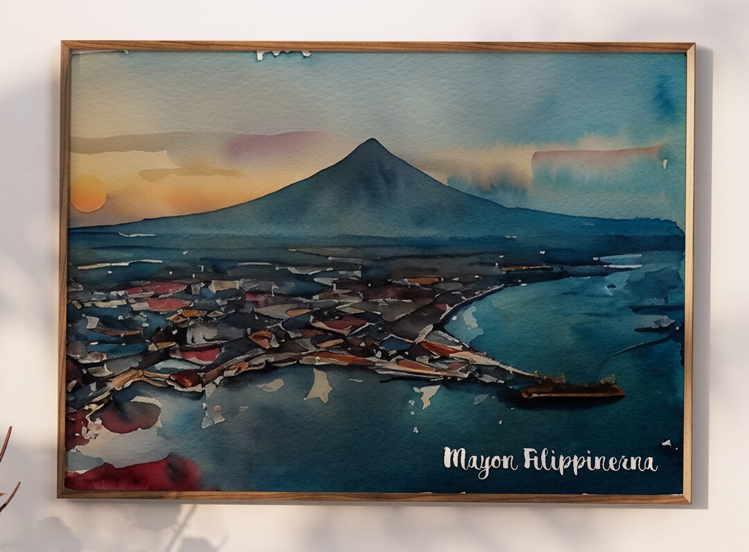 Mayon Volcano Philippines Poster 2 Canvas Watercolor Oil Print Mayon ...