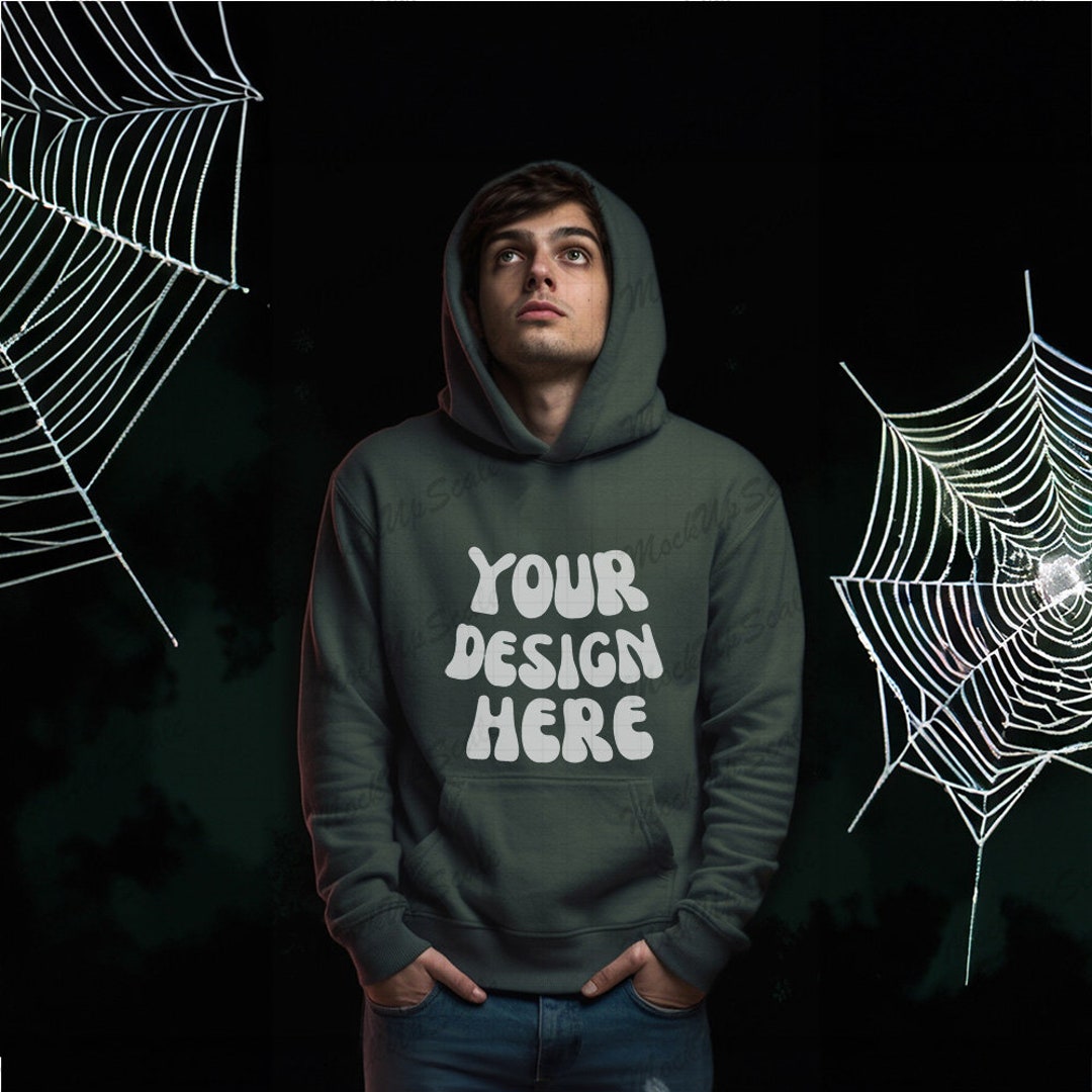 Male Forest Green Hoodie Mockup Forest Green Gildan 18500 - Etsy