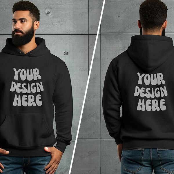 Black Hoodie Front Back Mockup - Etsy