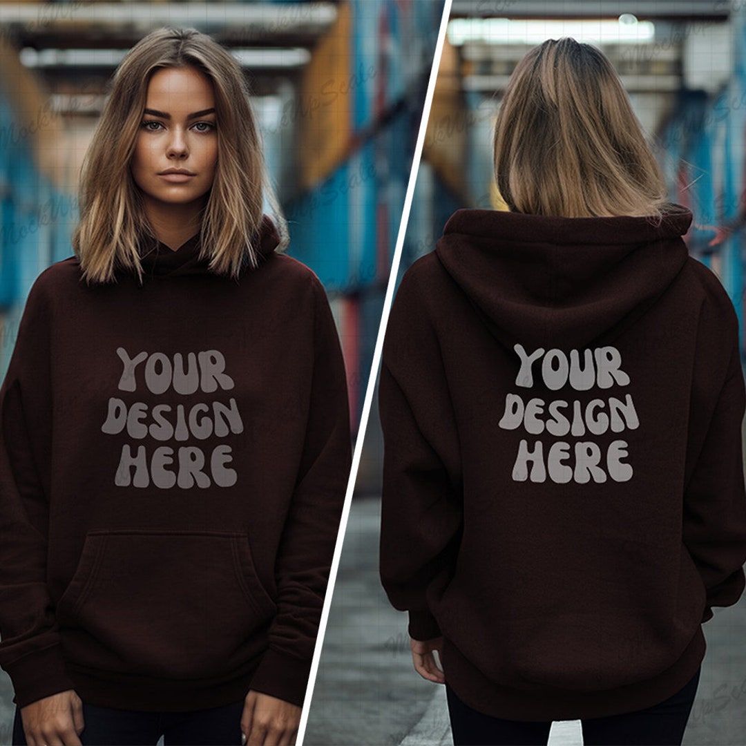 Female Maroon Hoodie Both Sides Mockups | Maroon Gildan 18500 Mockup ...