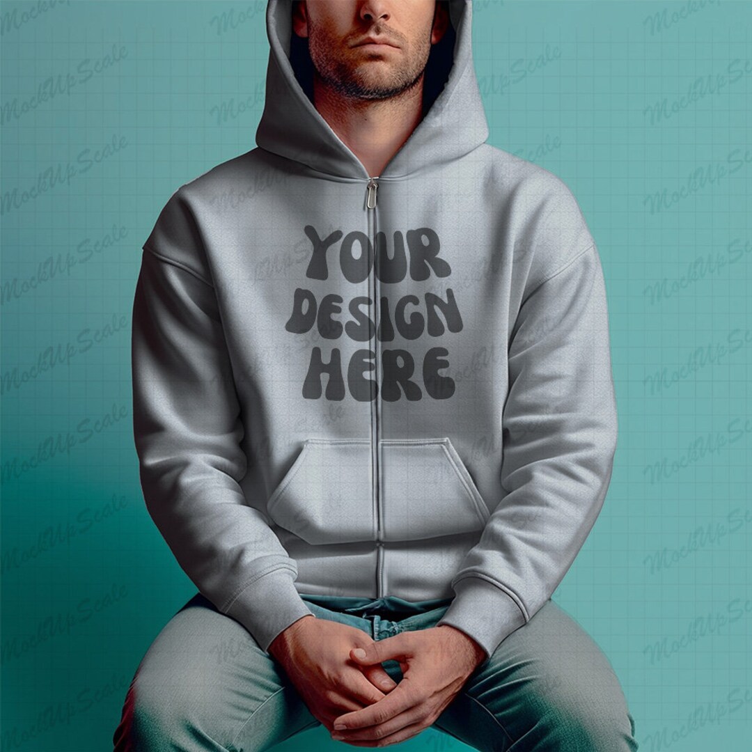 Male Sport Grey Zip Hoodie Mockup | Gildan 18600 Mockups | G186 Sport ...
