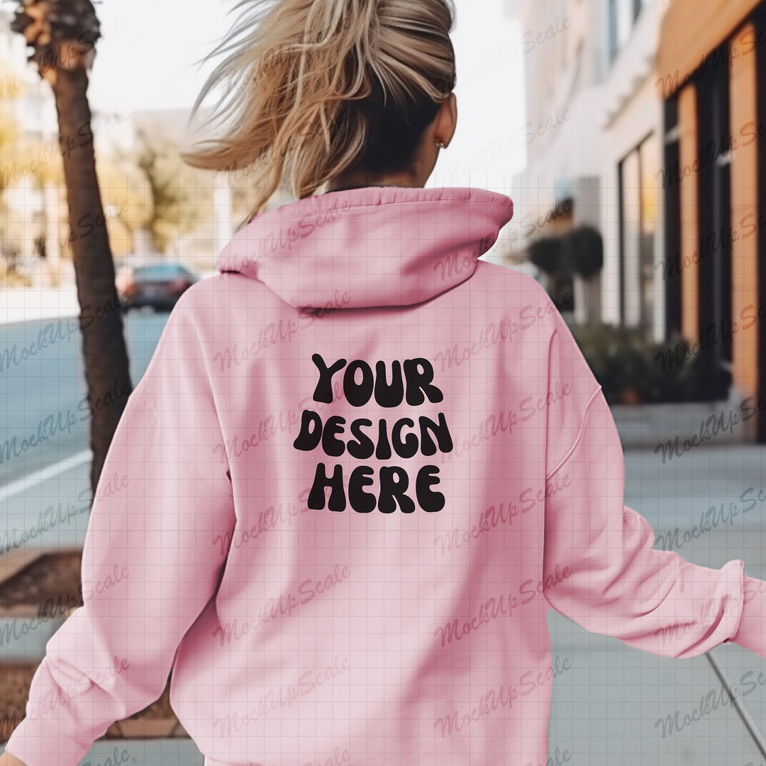Female Light Pink Hoodie Back Mockup | Light Pink Gildan 18500 18600 ...