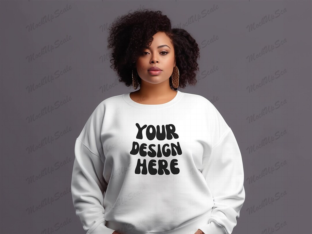 Plus Size Mockups| White Gildan 18000 Mockups| Model Sweatshirt Mockup ...