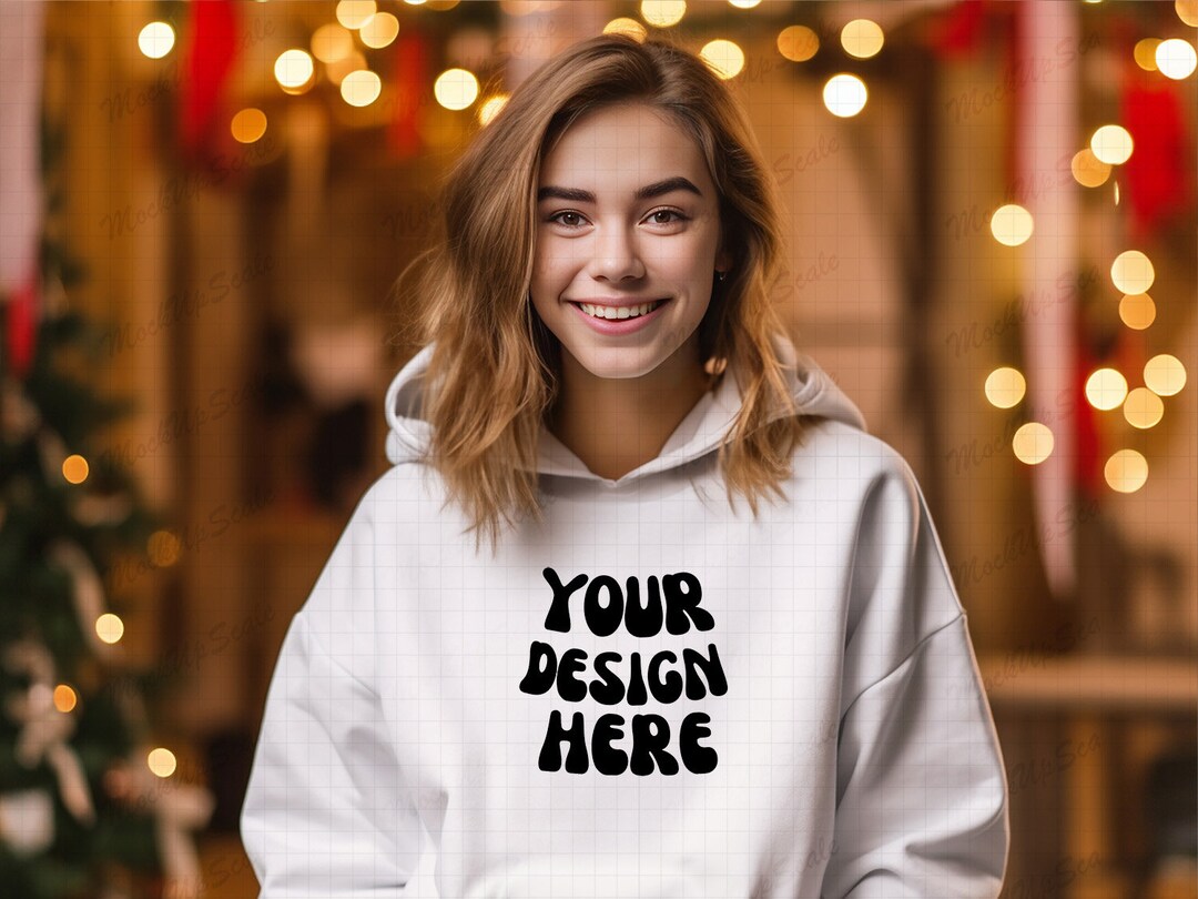 Female White Hoodie Mockup White Gildan 18500 Mockups Etsy