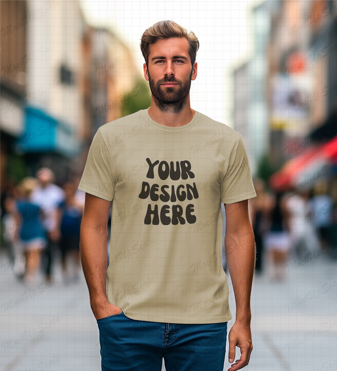 Men Soft Cream Tshirt Mockup | Soft Cream Bella Canvas 3001 Mockups ...