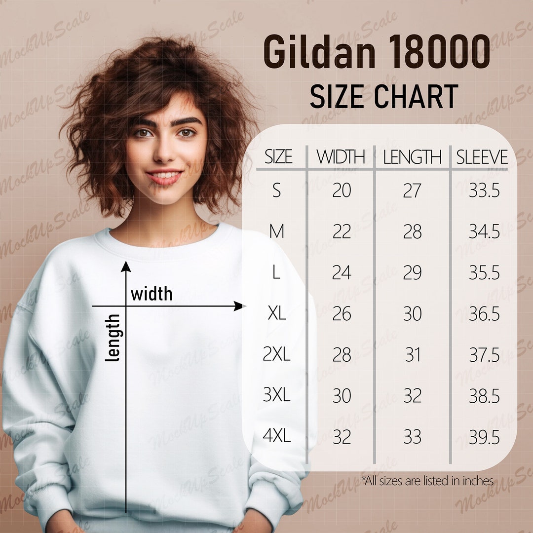 Gildan 18000 Sweatshirt S-4XL Size Chart for Woman | G18000 Sweatshirt ...