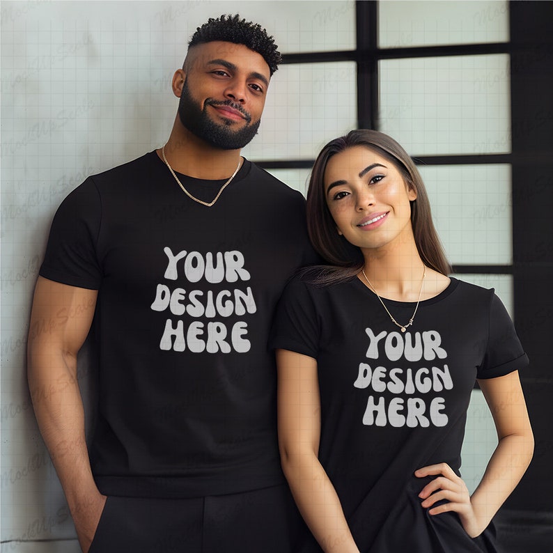 Interracial Couple Black Tshirt Mockup Black Bella Canvas - Etsy