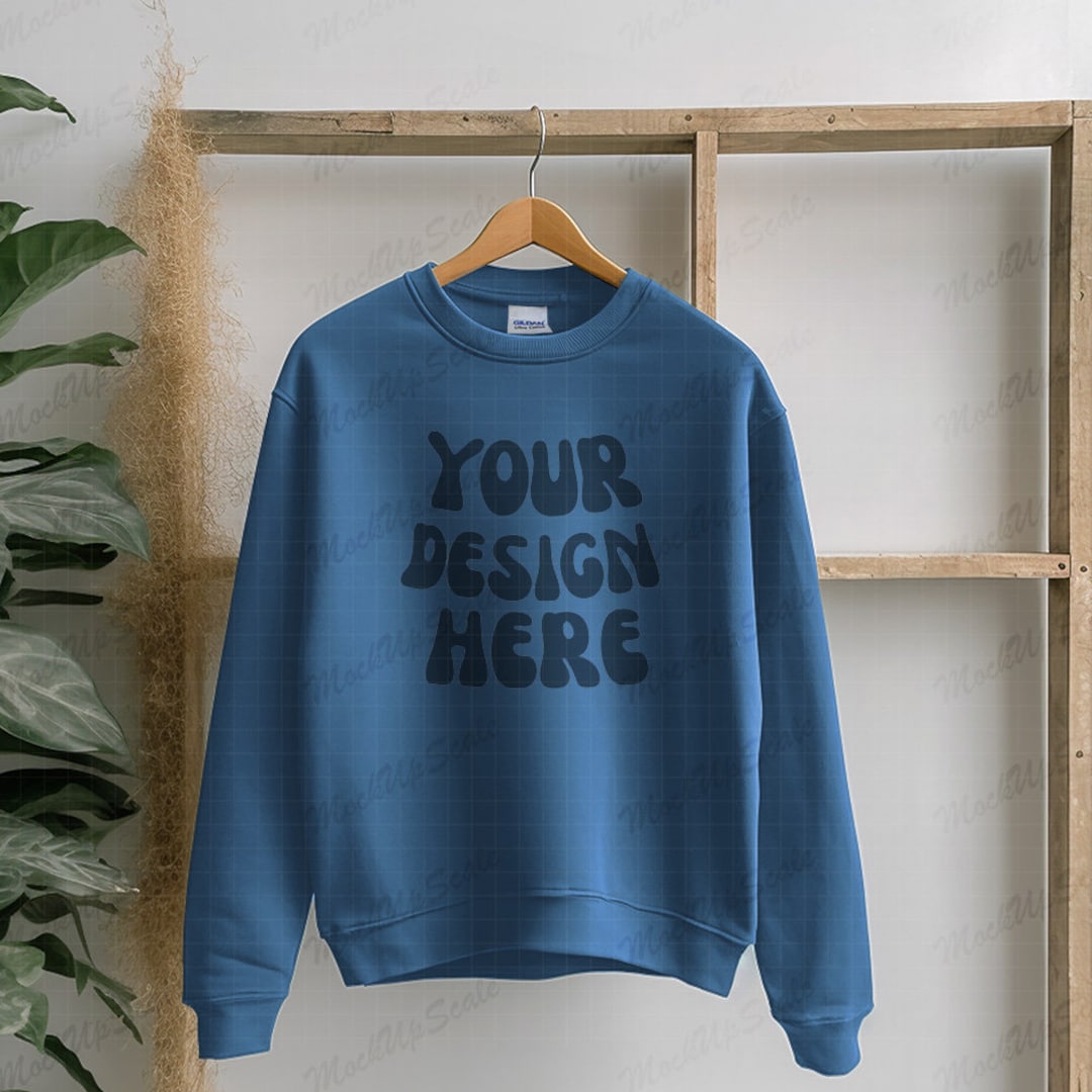 Indigo Blue Sweatshirt on Hanger Mockup | Indigo Blue Gildan 18000 ...