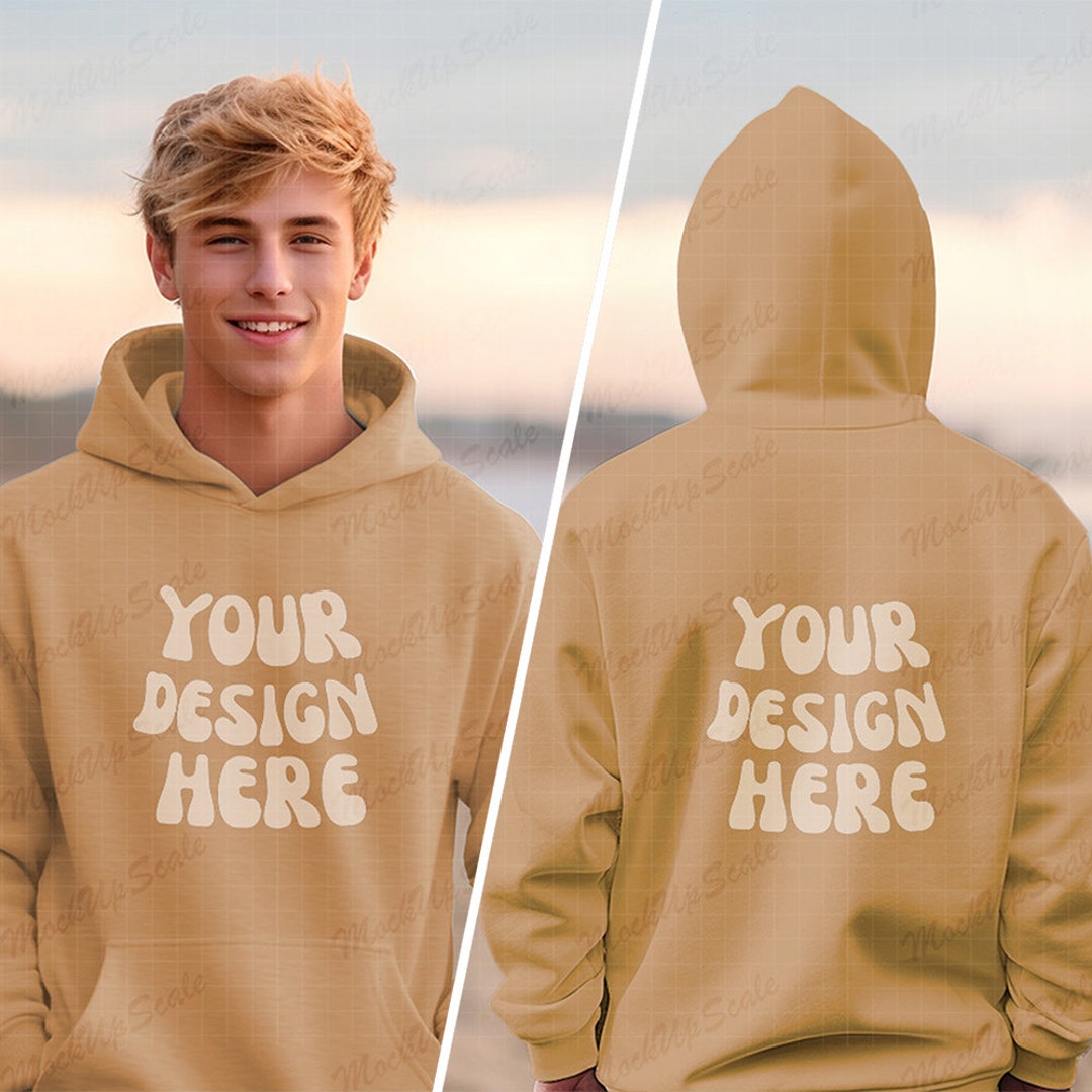 Male Old Gold Hoodie Front and Back Mockup SQUARE | Both Sides Old Gold ...