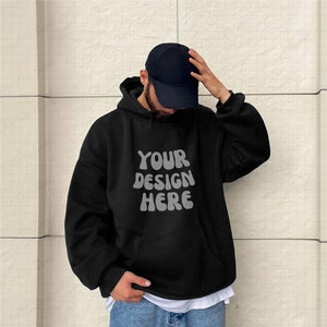 Male Black Hoodie Front and Back Mockups | Both Side Black Gildan 18500 ...