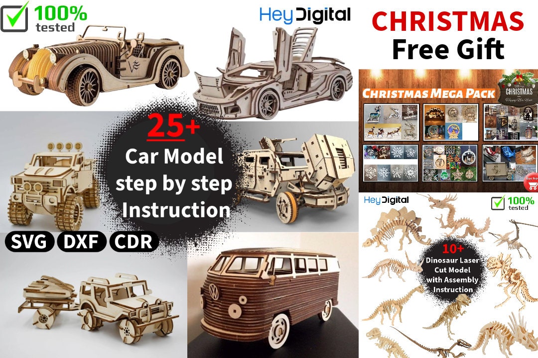 25 Car Model laser cut file DXF SVJ ai and CDR 3d puzzle - Etsy México