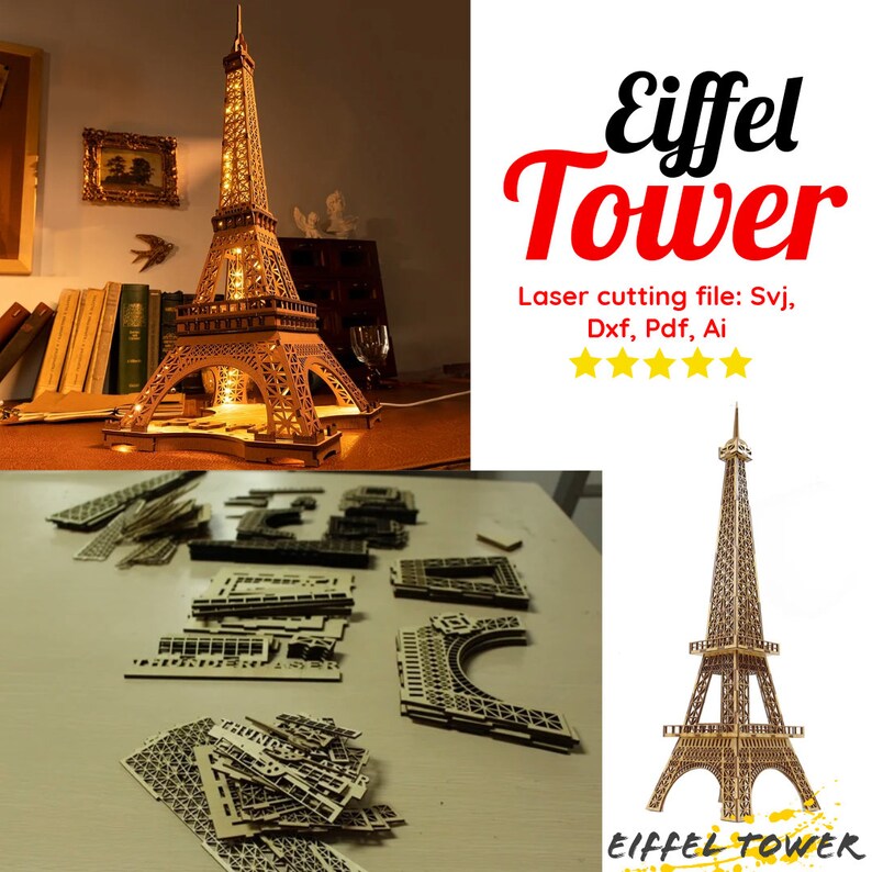 Eiffel Tower Laser Cutting Digital File: With Assembly Instructions ...