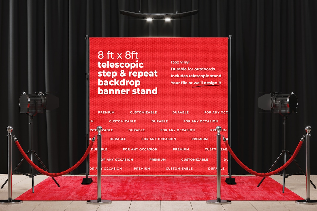 Premium 8" X 8" Telescopic Step and Repeat Backdrop With Banner Stand ...