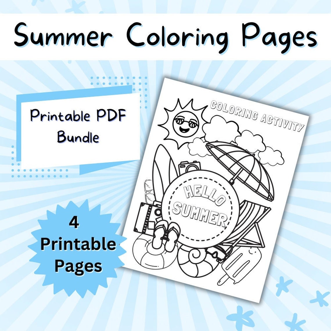 Summer Coloring Pages Coloring Summertime Beach Color - Etsy