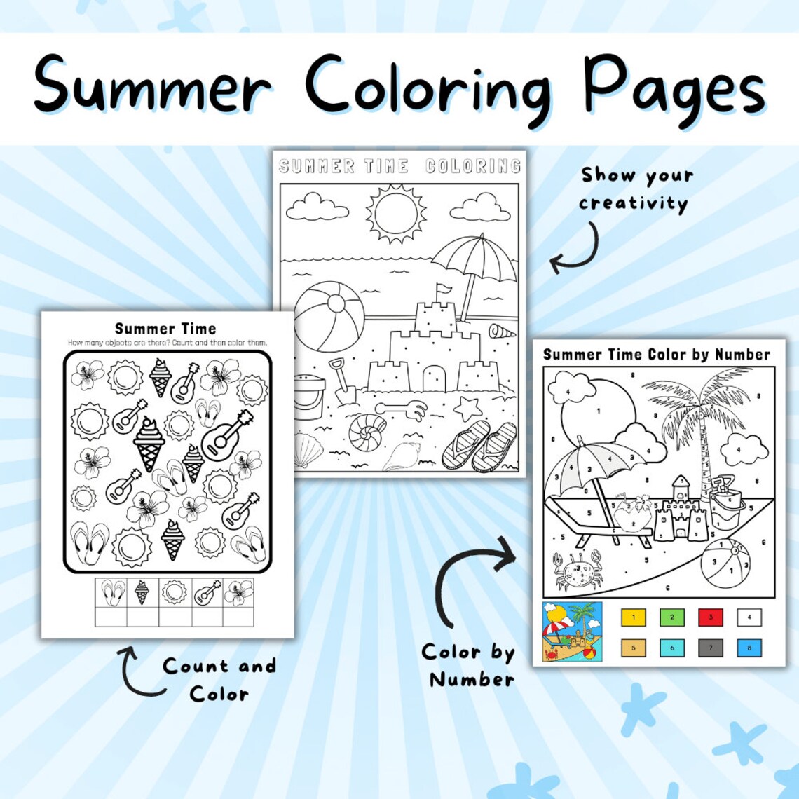 Summer Coloring Pages | Coloring | Summertime | Beach | Color by Number ...