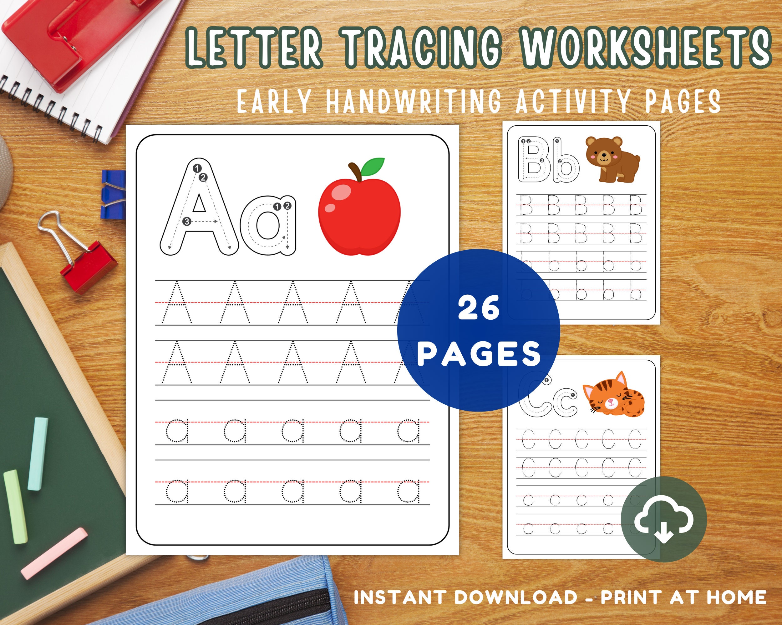 Alphabet Tracing Worksheet Letters Handwriting Early Learning Preschool ...