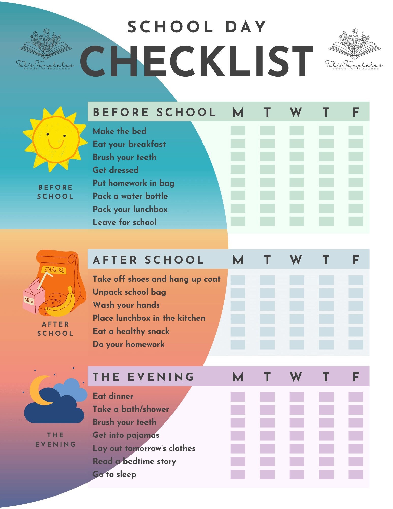 School Day Checklist - Etsy