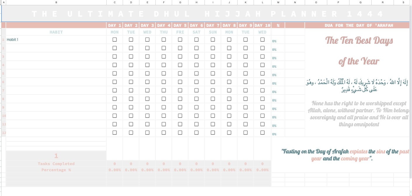 The ULTIMATE ISLAMIC Dhul Hijjah Habit Tracker I Spreadsheet I ...