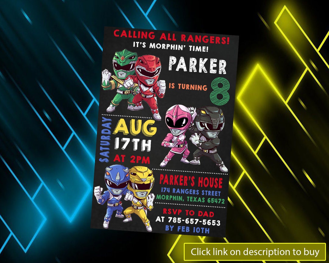 Power Rangers Birthday Invitation Power Rangers Invitation - Etsy