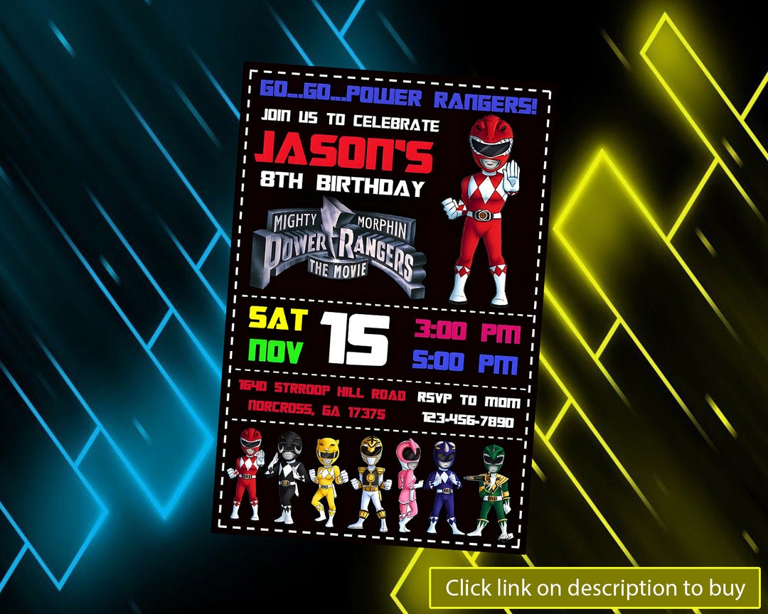 Power Rangers Birthday Invitation Power Rangers Invitation - Etsy