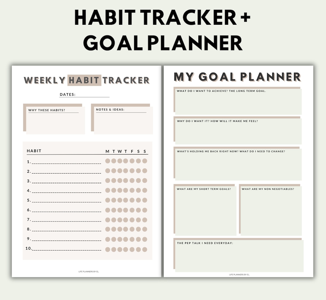 GOAL Planner and HABIT Tracker Bundle | Goal Setting Template | Habit ...
