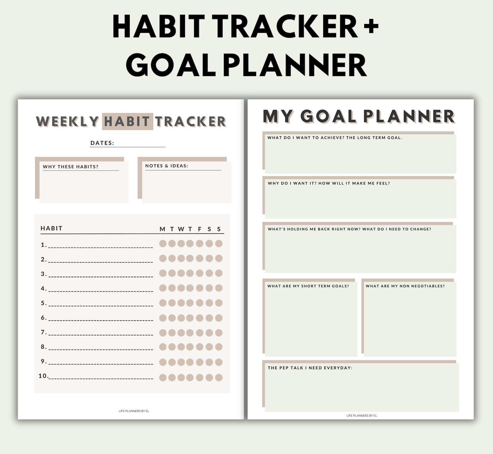 GOAL Planner and HABIT Tracker Bundle Goal Setting Template Habit ...