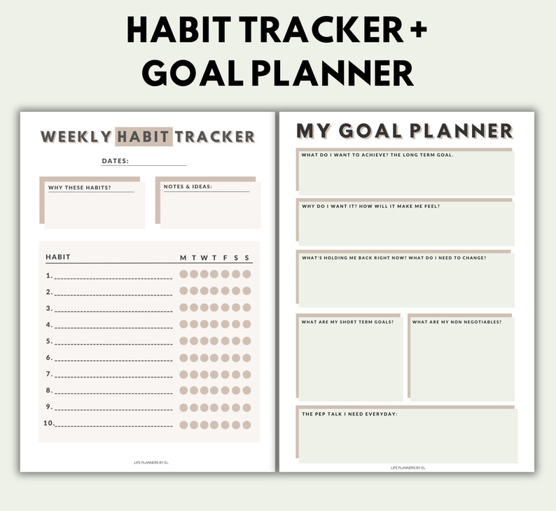GOAL Planner and HABIT Tracker Bundle | Goal Setting Template | Habit ...