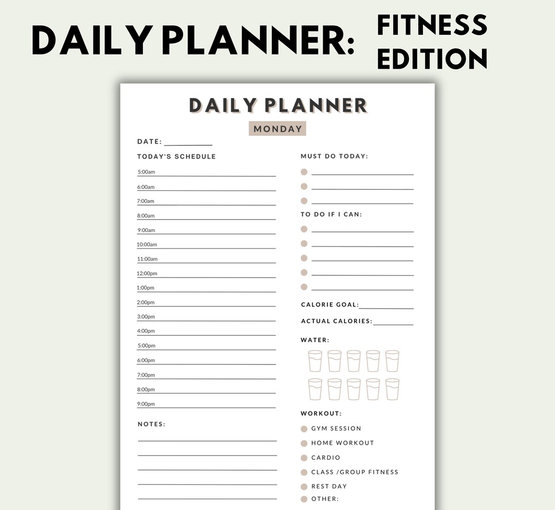 DAILY PLANNER Fitness | Printable Diary | Daily Schedule | to Do List ...